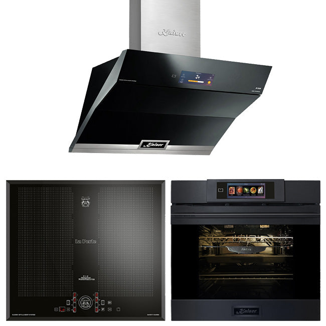 La Perle Noire Electric Oven, 58cm Induction Hob & Cooker Hood Bundle ...