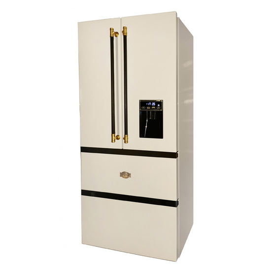 Kaiser Art Deco Ivory French Door Fridge Freezer with Leather Handles
